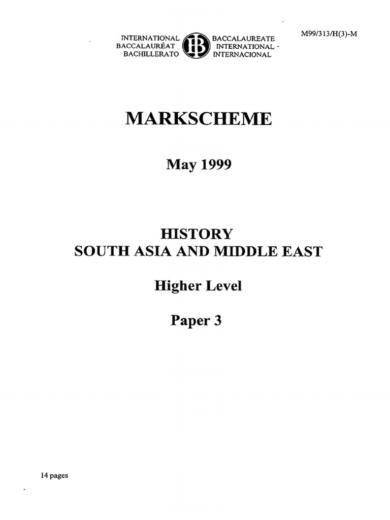 History Paper 3 South Asia and The Middle East HL Markscheme | PDF