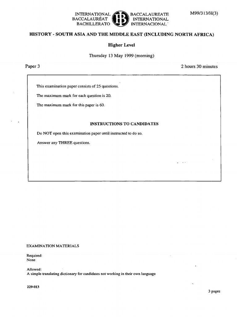 History Paper 3 South Asia and The Middle East HL | PDF