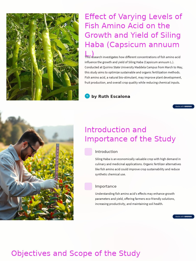 Effect of Varying Levels of Fish Amino Acid On The Growth and Yield of ...