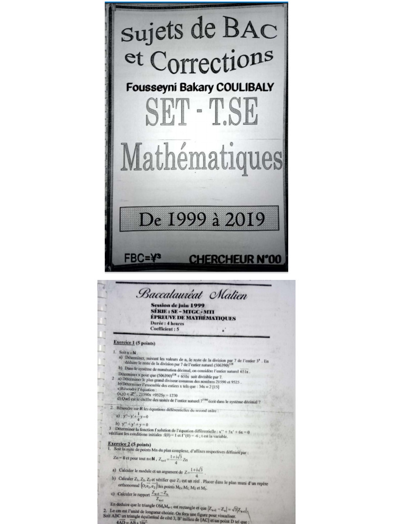 Sujets de BAC Et Corrigés Mathématiques TSE de 1999à 2019. | PDF