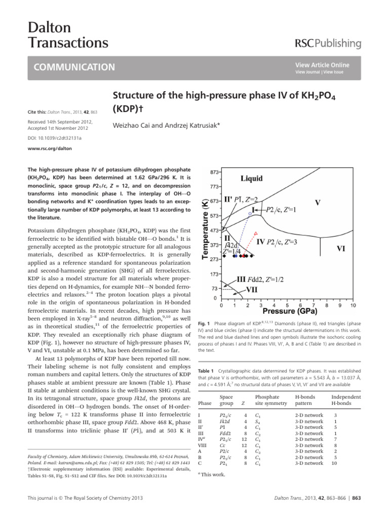 2013 - Structure of The High-Pressure Phase IV of KH2PO4 | PDF ...