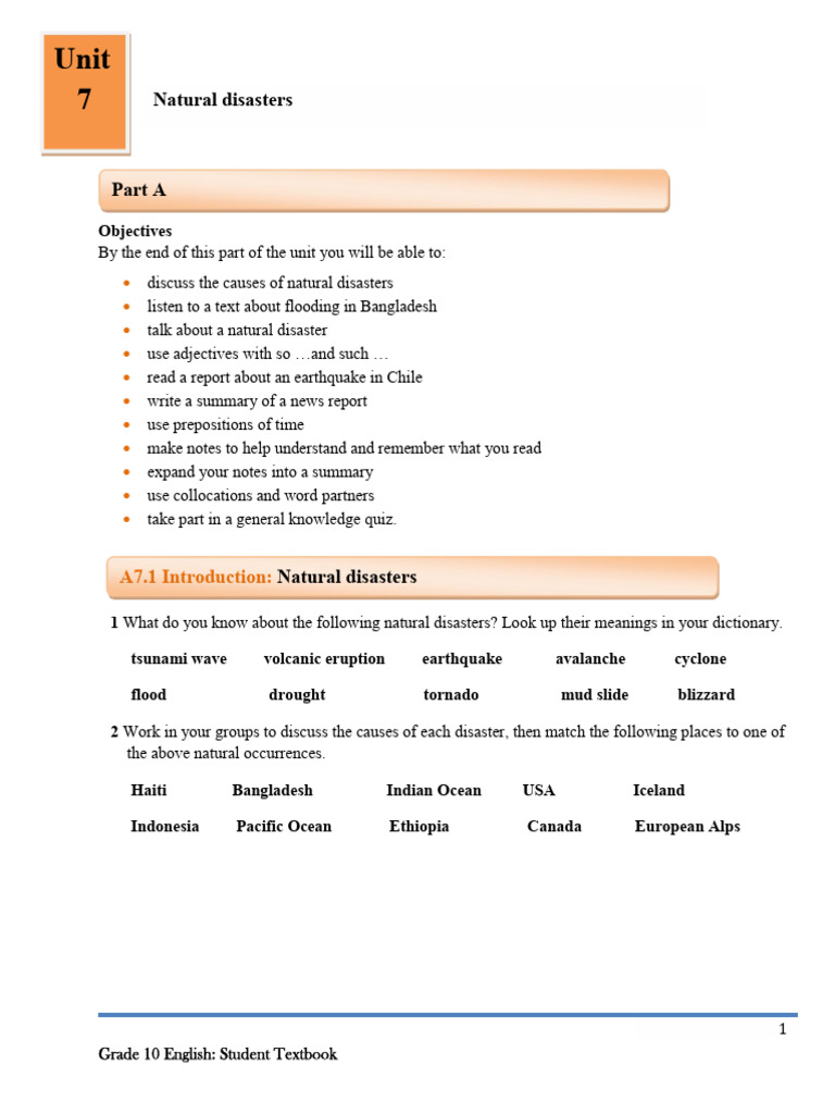 Grade 10 English Unit 7-1 | PDF | Marie Curie | Natural Disasters