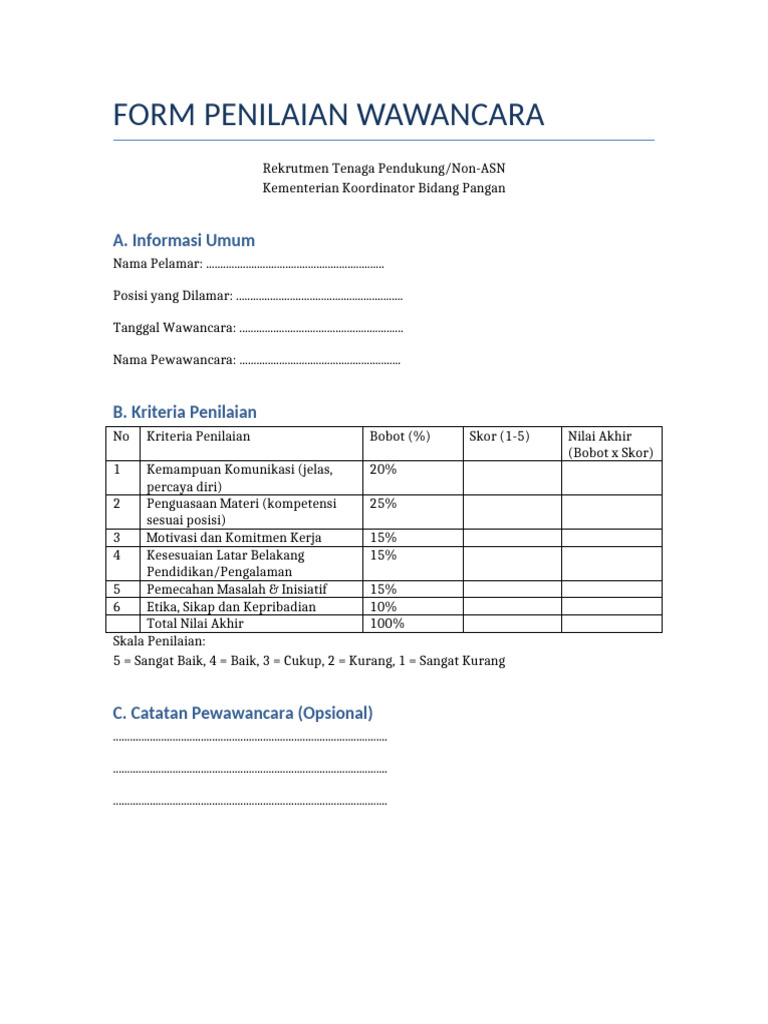 Form Penilaian Wawancara | PDF