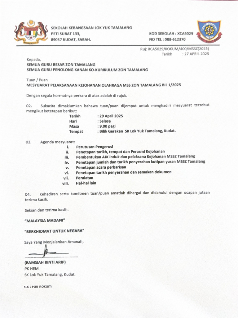 Surat Mesyuarat MSSZ 2025 | PDF