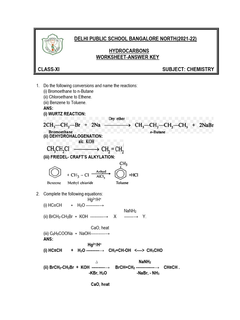 Hydrocarbons - Chapter Worksheet Answer Key | PDF | Conformational ...