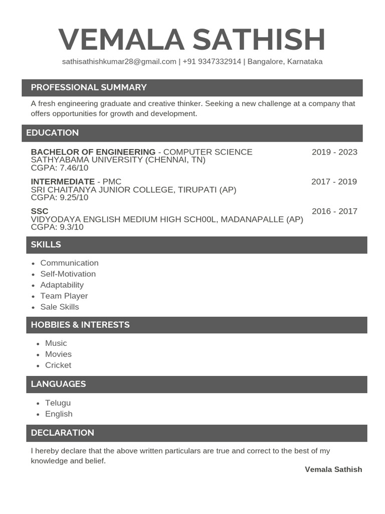 Sathish Vemala Resume | PDF