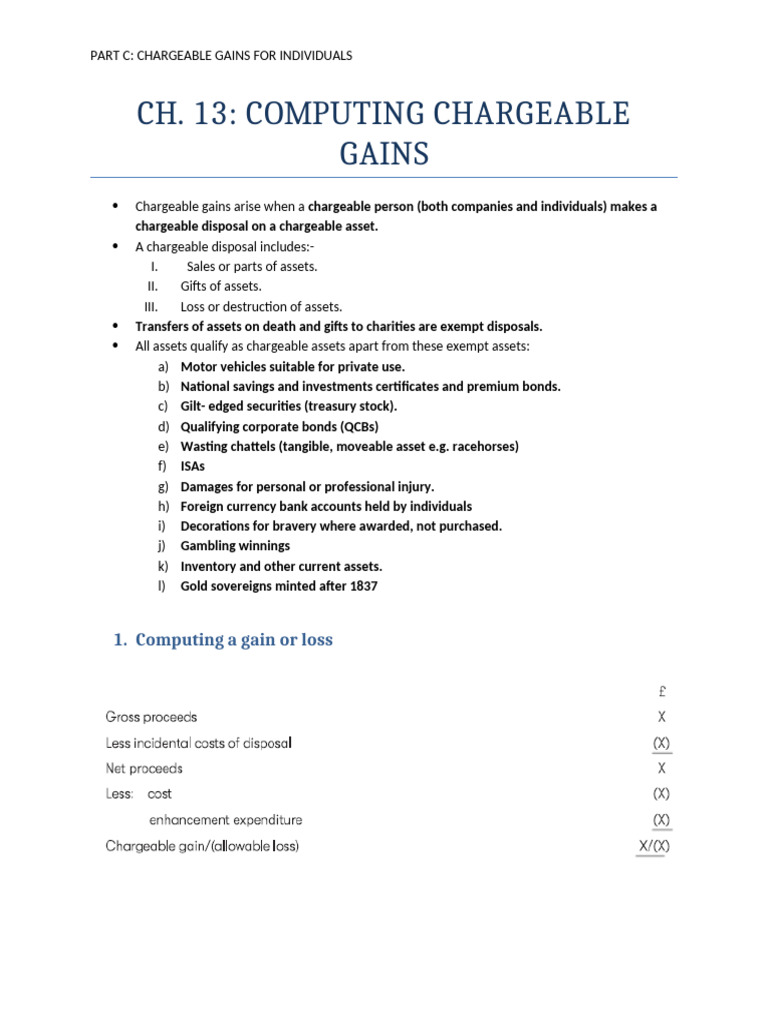 Chargeable Gains Tax Guide for Individuals | PDF | Capital Gains Tax ...