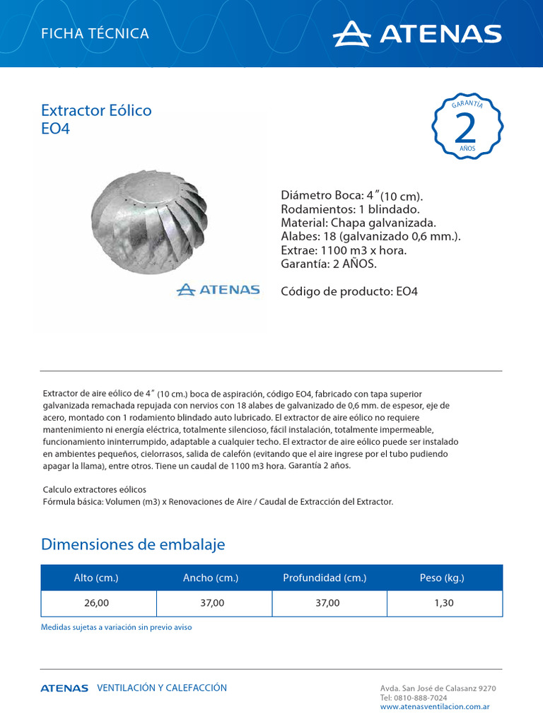 Anexo 4 - Extractor - Eolico - EO4 Aulas | PDF | Ingeniería mecánica