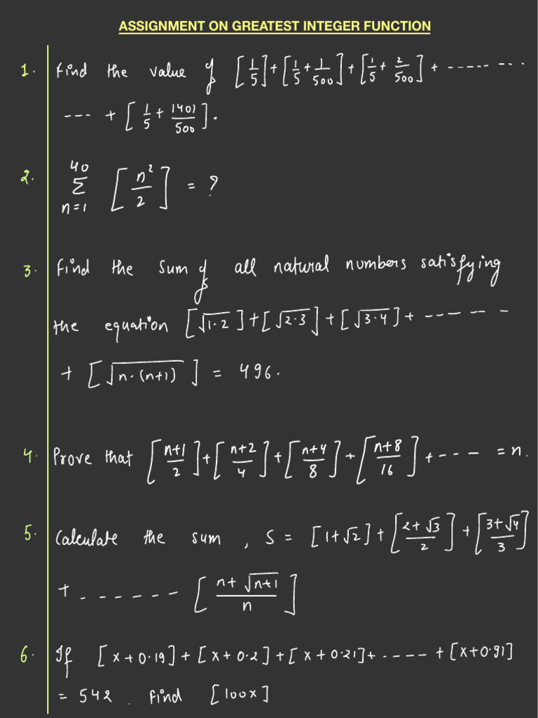 Integer Function Assignment | PDF | Mathematics | Mathematical Analysis