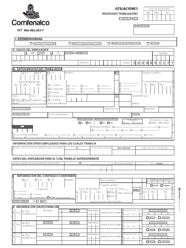 Formulario Comfenalco 2024 | PDF