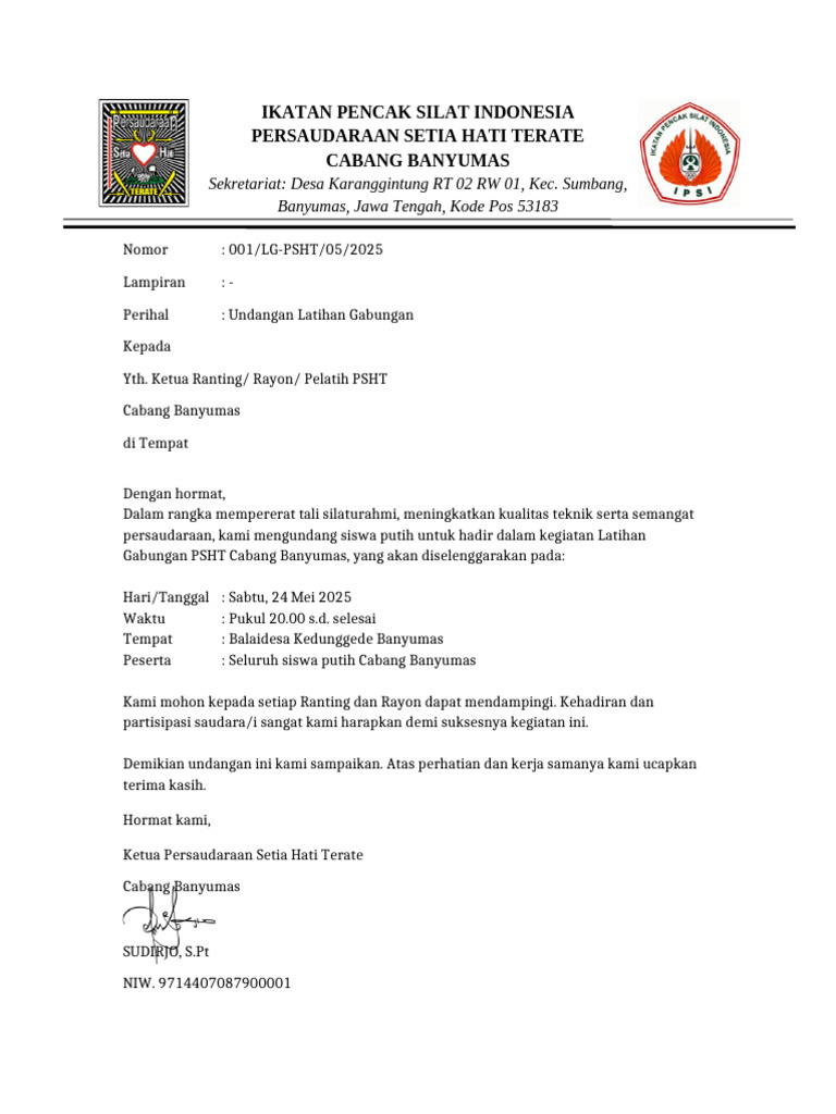 Undangan Latihan Gabungan - PSHT | PDF