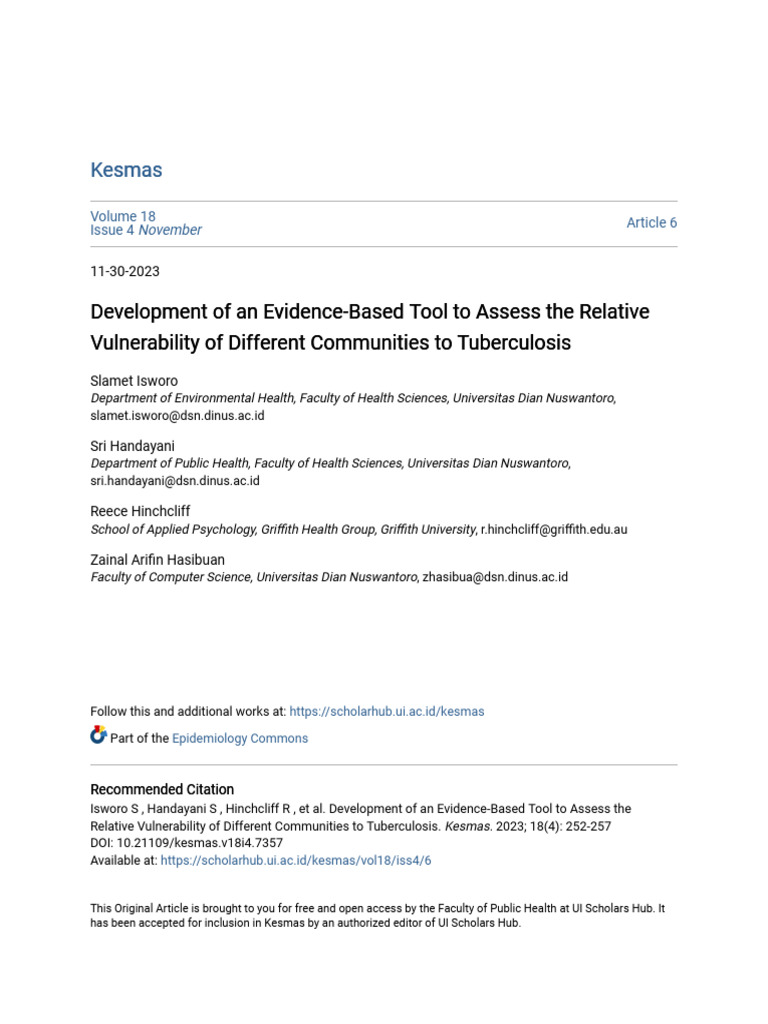 Development of An Evidence-Based Tool To Assess The Relative Vuln | PDF | Tuberculosis | Risk