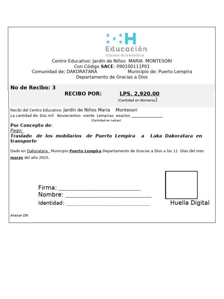 RECIBO Formato Recibo | PDF