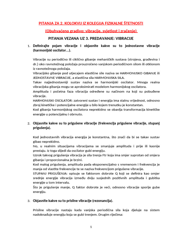 FS-PITANJA I Odg Za 2. Kolokvij | PDF