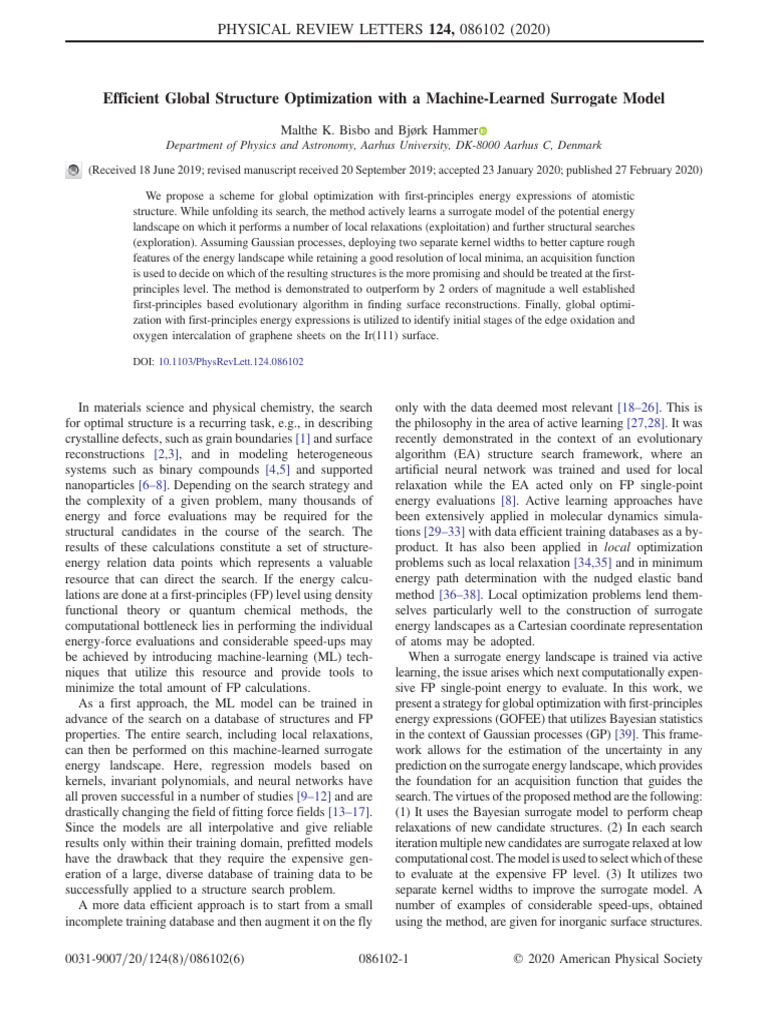 Efficient Global Structure Optimization with a Machine-Learned Surrogate Model | PDF ...