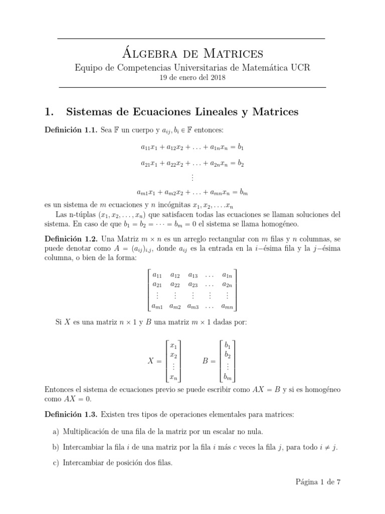 Álgebra de Matrices (2) | PDF | Matriz (Matemáticas) | Ecuaciones