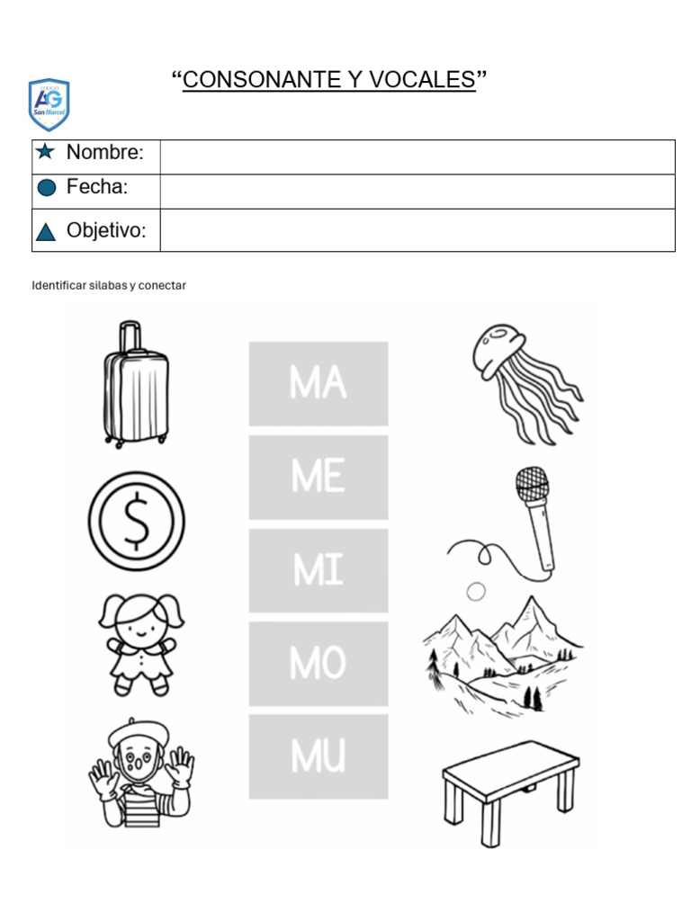 Lamina Letra M y Vocales | PDF