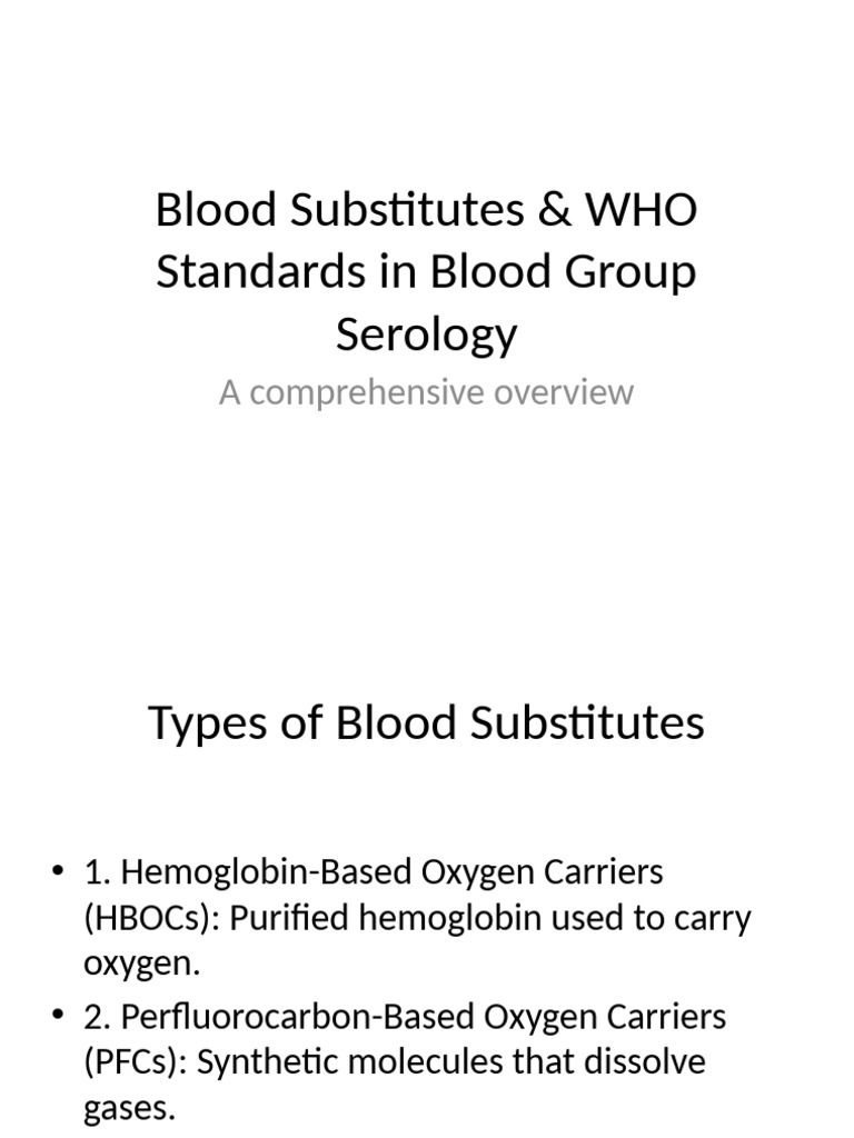 Blood Substitutes and WHO Serology Standards | PDF