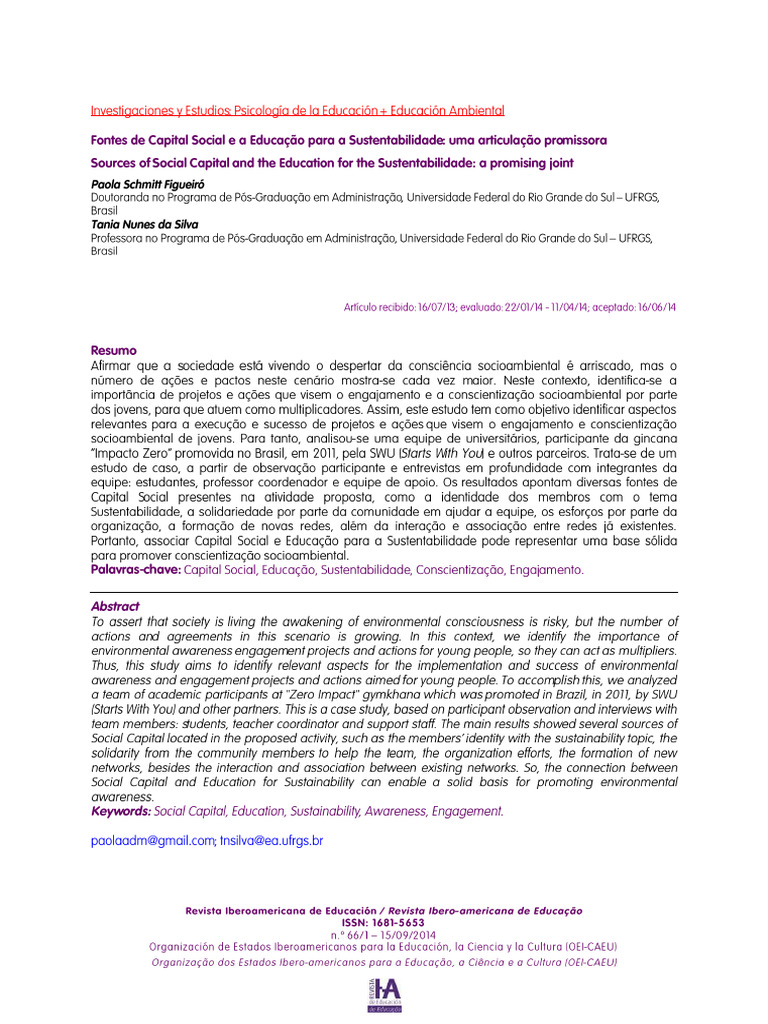 Capital Social y Educacion para Sustentabilidad - Schmitt | PDF