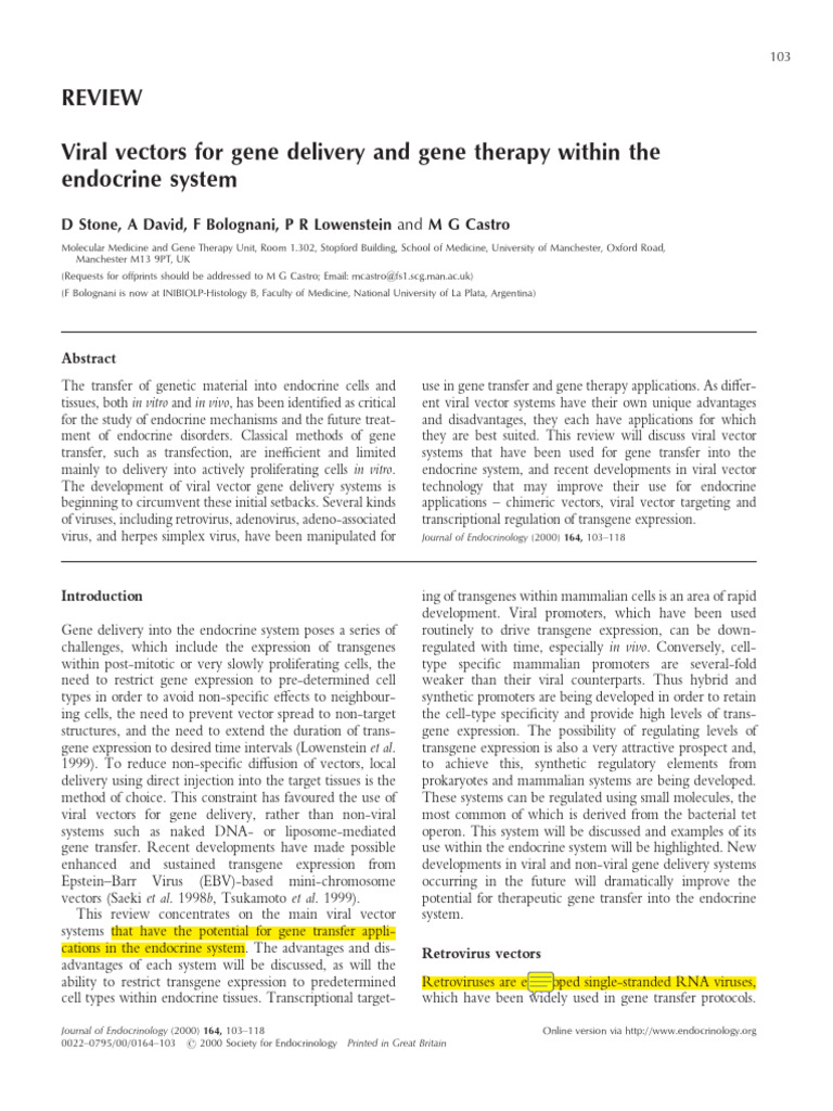 (14796805 - Journal of Endocrinology) Viral Vectors For Gene Delivery ...