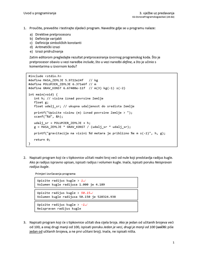 Vjezbe Uz Predavanja 03 | PDF