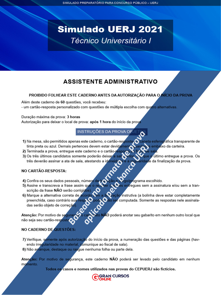 UERJ 1 Simulado TEcnico Universitario I Assistente Administrativo Gabaritopropaganda | PDF ...
