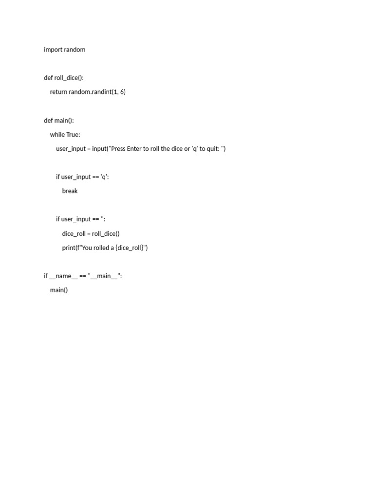 Code For Dice Roll Pdf