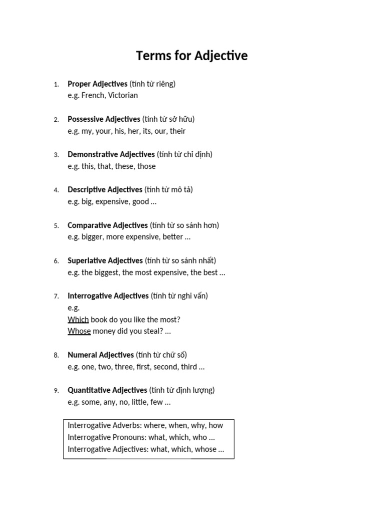 Terms For Adjective | PDF