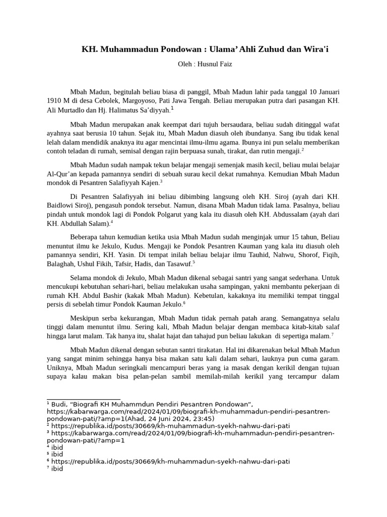 Biografi KH. Muhammadun Pondowan | PDF