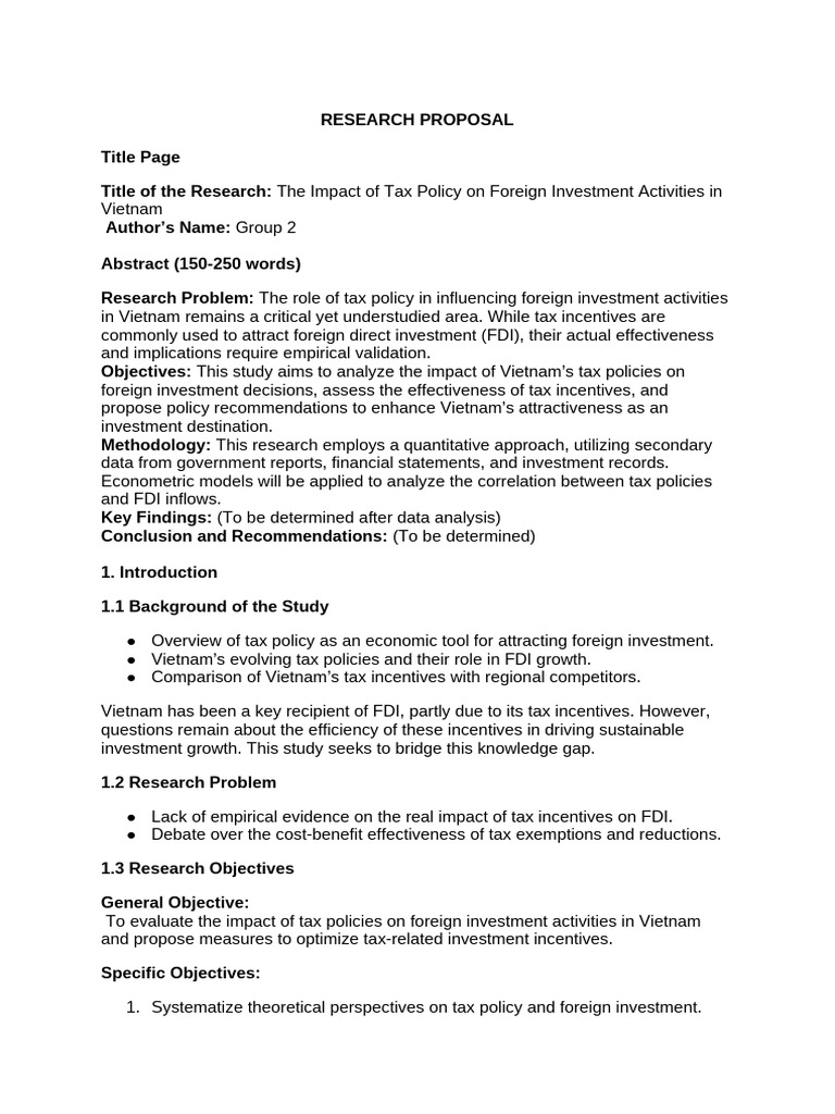 (Group - 2) Research Proposal | PDF | Foreign Direct Investment | Taxes