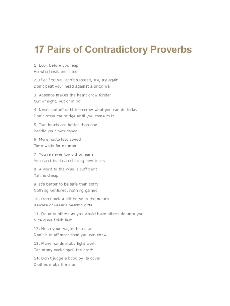 17 Pairs of Contradictory Proverbs | PDF