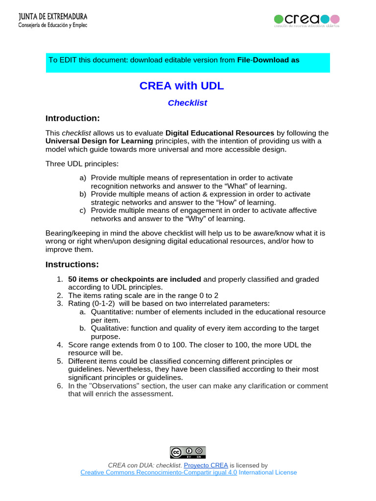 UDL Checklist for Digital Resources | PDF | Information | Icon (Computing)