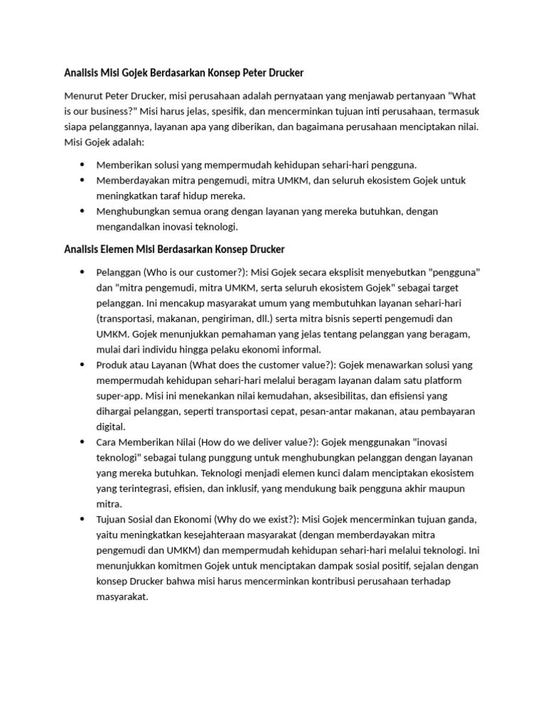Analisis Misi Gojek Berdasarkan Konsep Peter Drucker | PDF