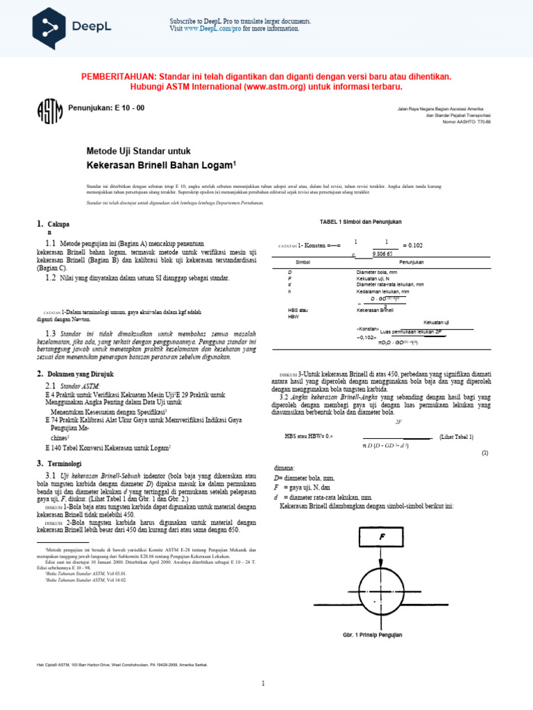 E 10 - 00 - Brinell Hardness of Metallic Materials Id | PDF
