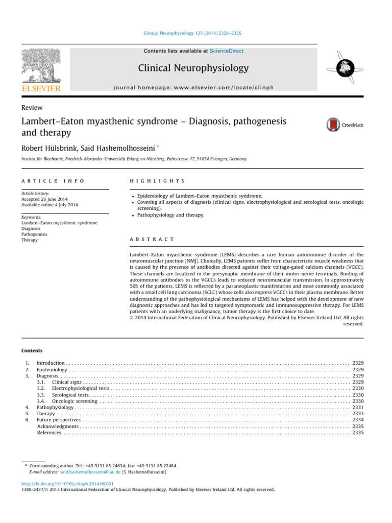 Lambert-Eaton Myasthenic Syndrome - Diagnosis, Pathogenesis and Therapy | PDF | Neuromuscular ...