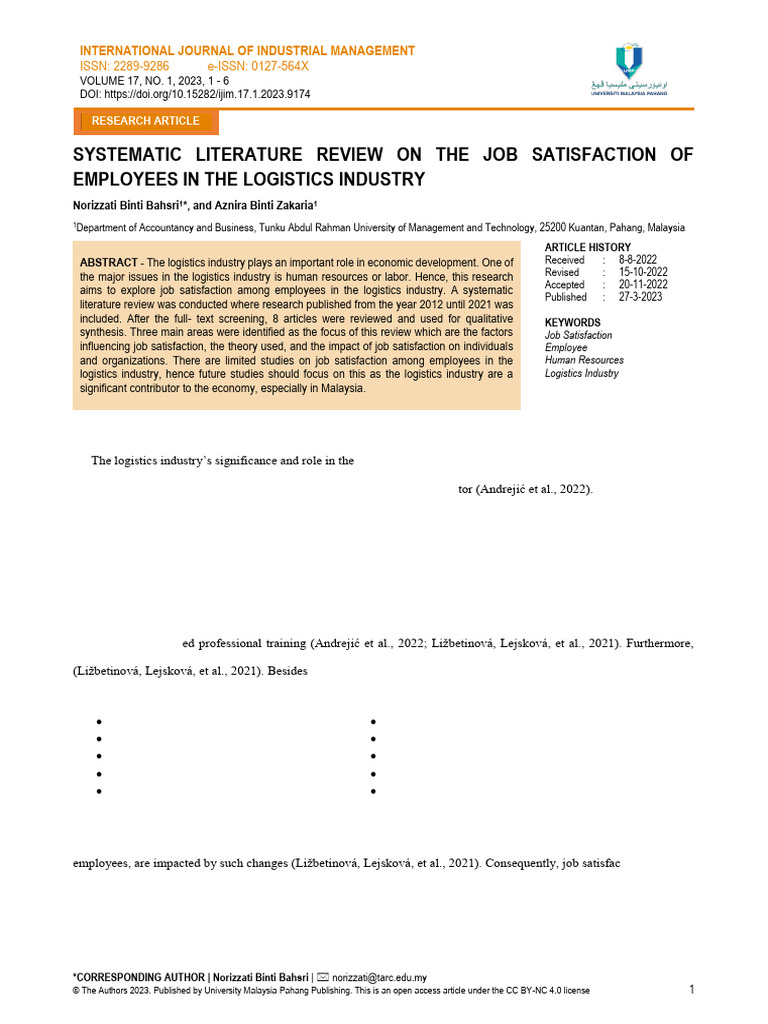 Systematic Literature Review On The Job Satisfacti | PDF | Job ...