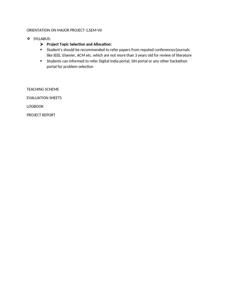 Orientation on Major Project | PDF