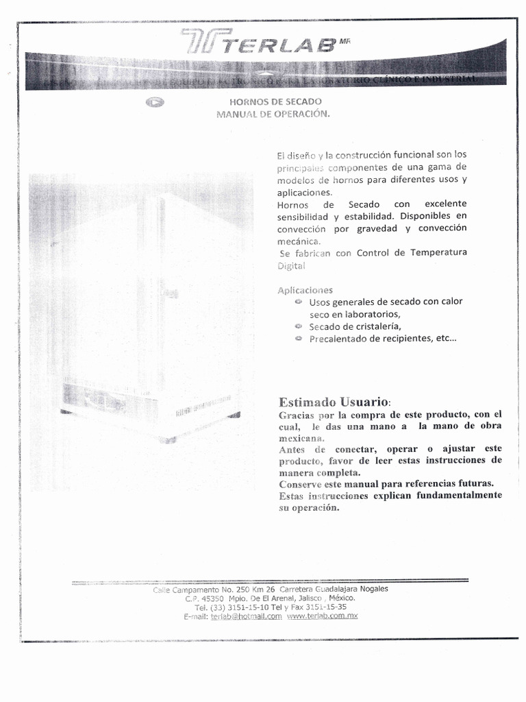 Horno de Secado - TERLAB | PDF