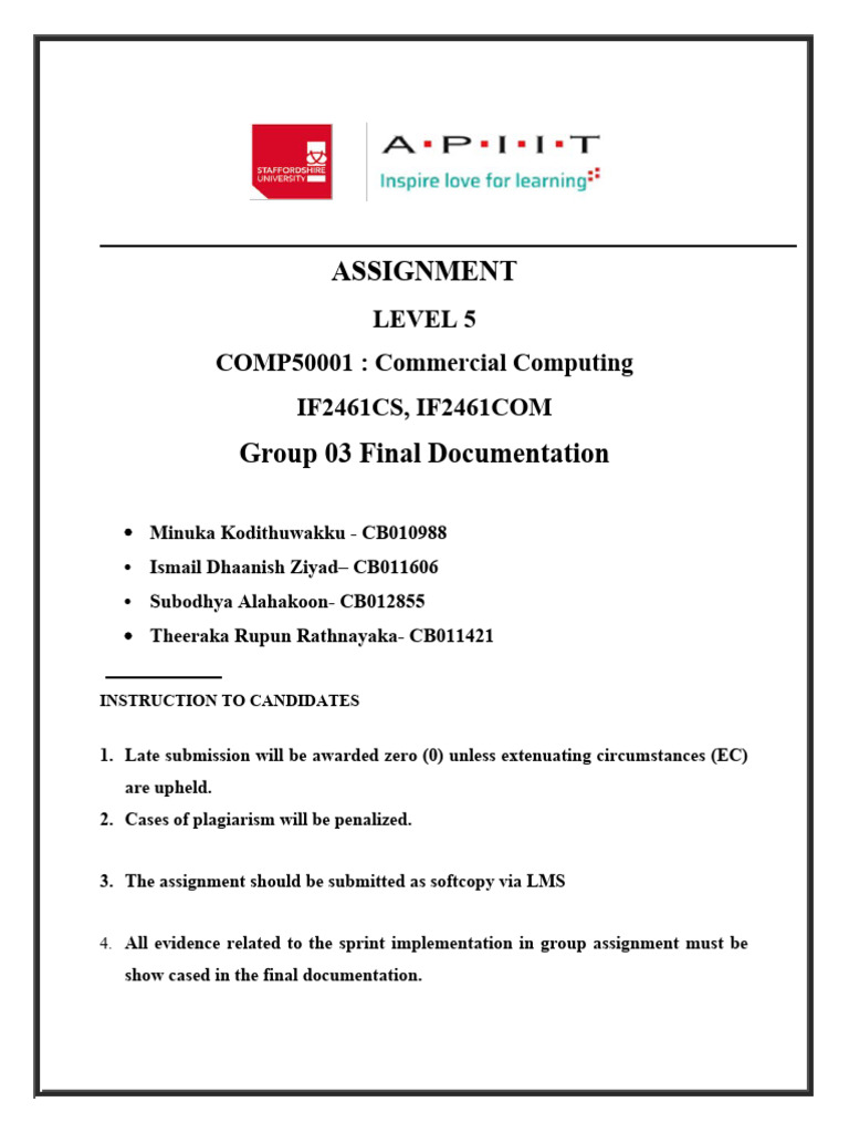 Documentation Cover Page - Group 3 | PDF