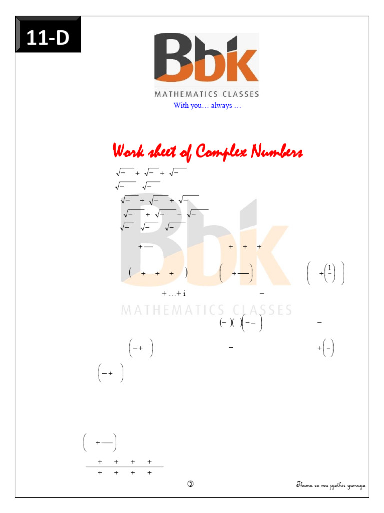 11-D-Worksheet of Complex Numbers | PDF | Complex Number | Numbers