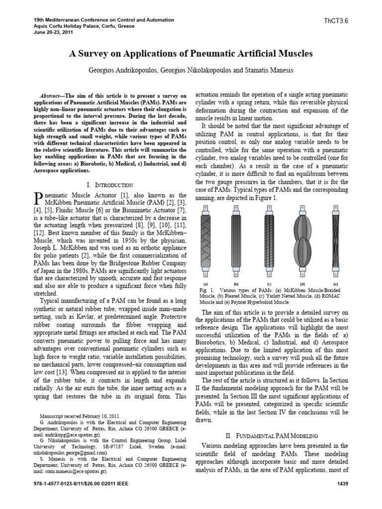 A Survey On Applications of Pneumatic Artificial Muscles | PDF ...