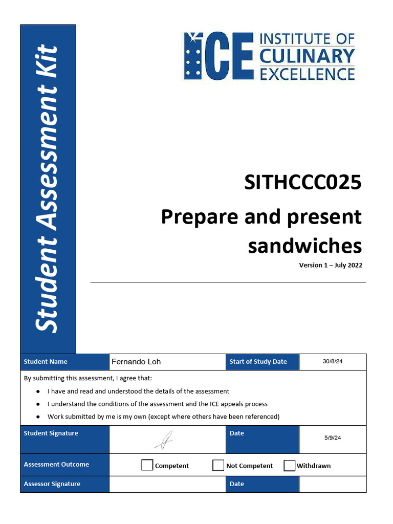 Assessment 10 SITHCCC025 Prepare and Present Sandwiches v1 | PDF ...