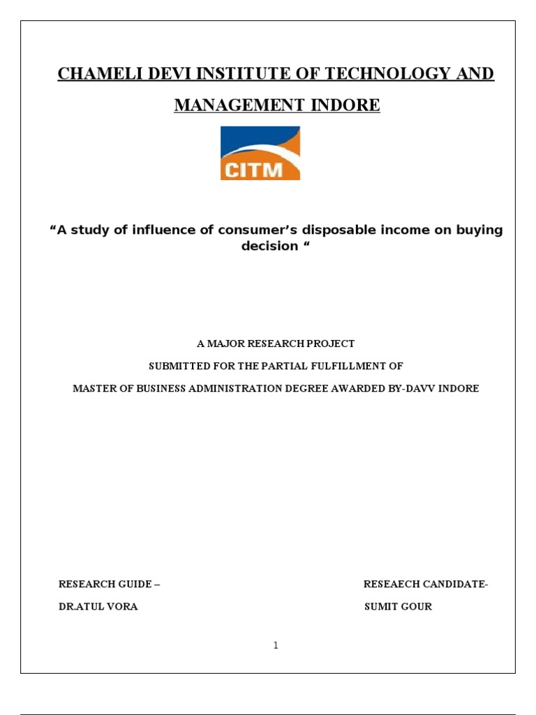 A Study of Influence of Consumer's Disposable Income On Buying Decision ...