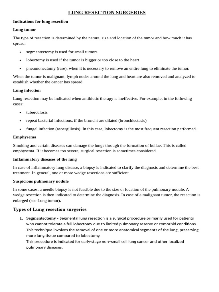 Lung Resection Surgeries Overview | PDF | Lung Cancer | Surgery