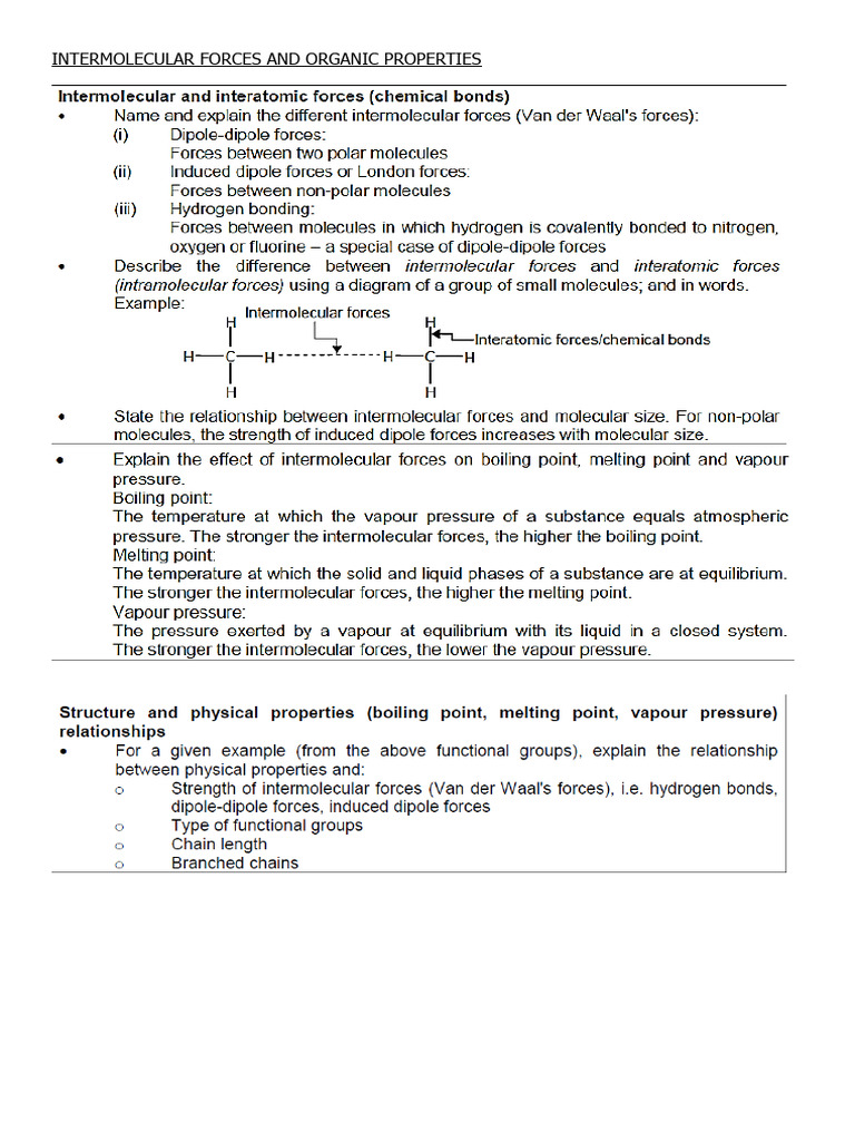 Intermolecular Forces and Organic Properties | PDF | Intermolecular ...