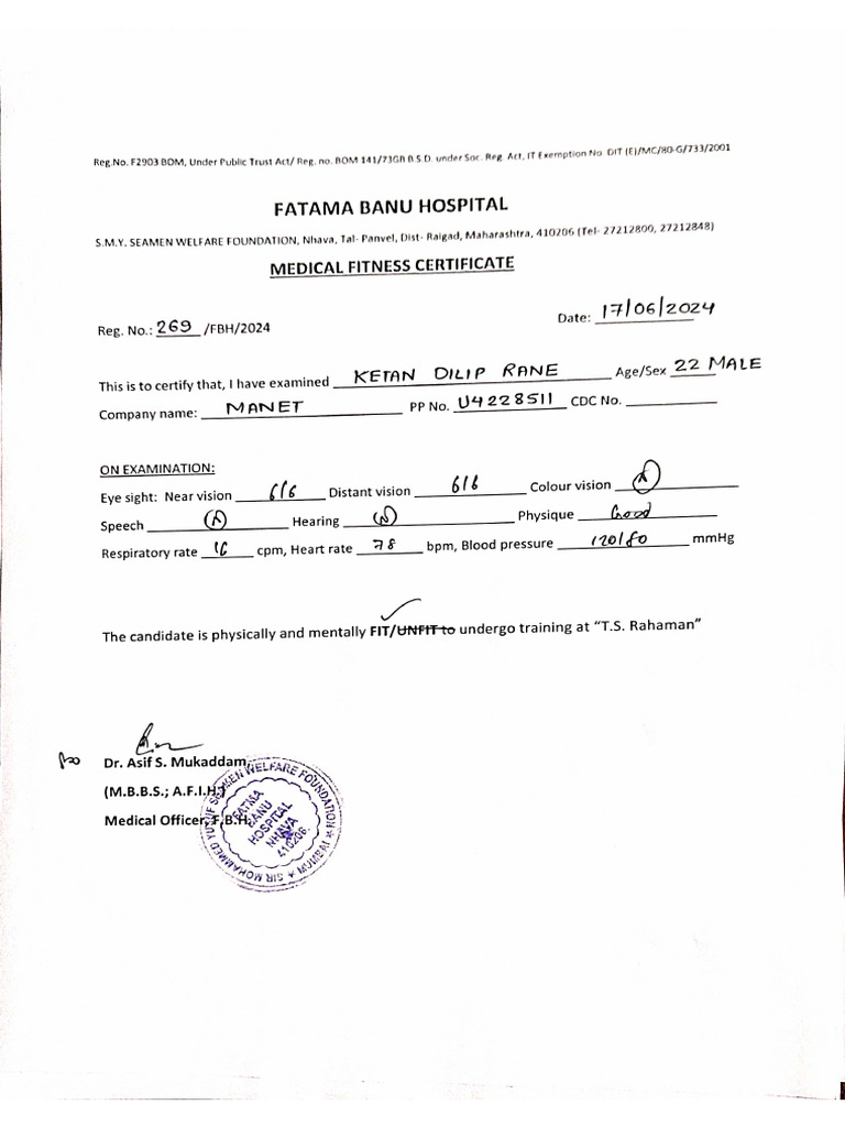 Medical Certificate STCW | PDF