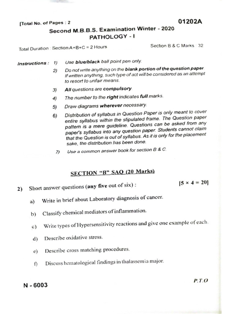 2nd Mbbs Muhs Pyqs 2020 | PDF