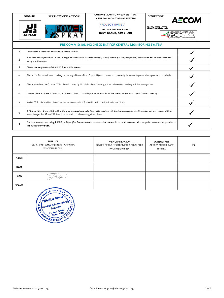 WinStar Pre Comm. Check List For CMS | PDF