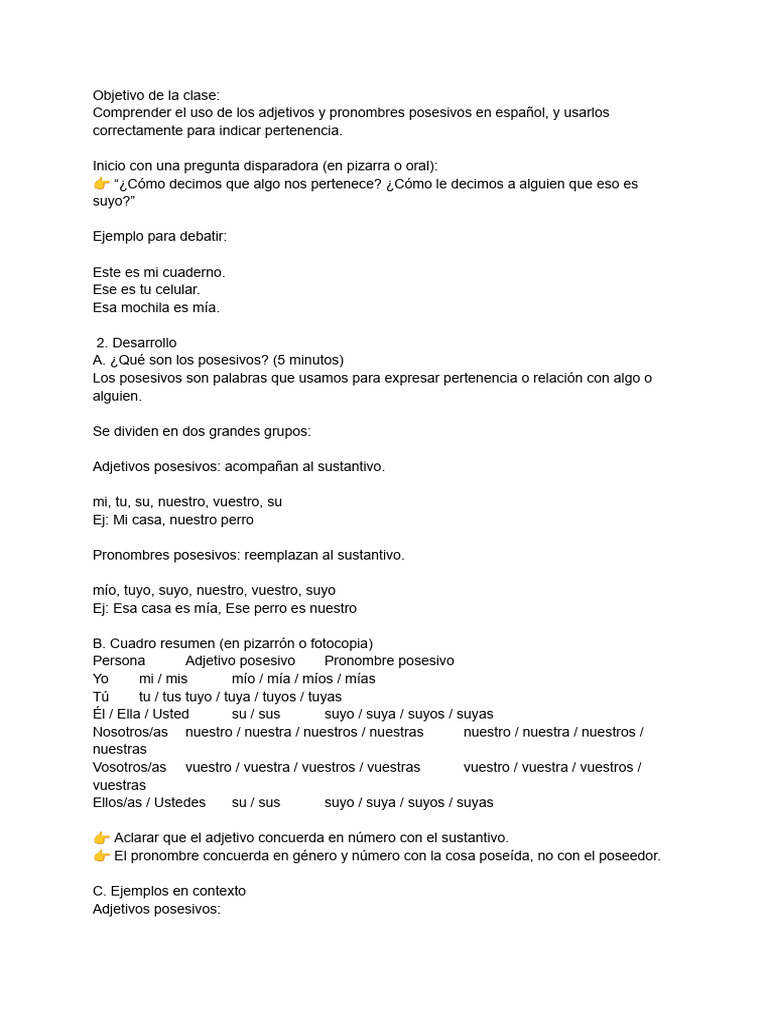 Clase posesivos | PDF | Adjetivo | Pronombre