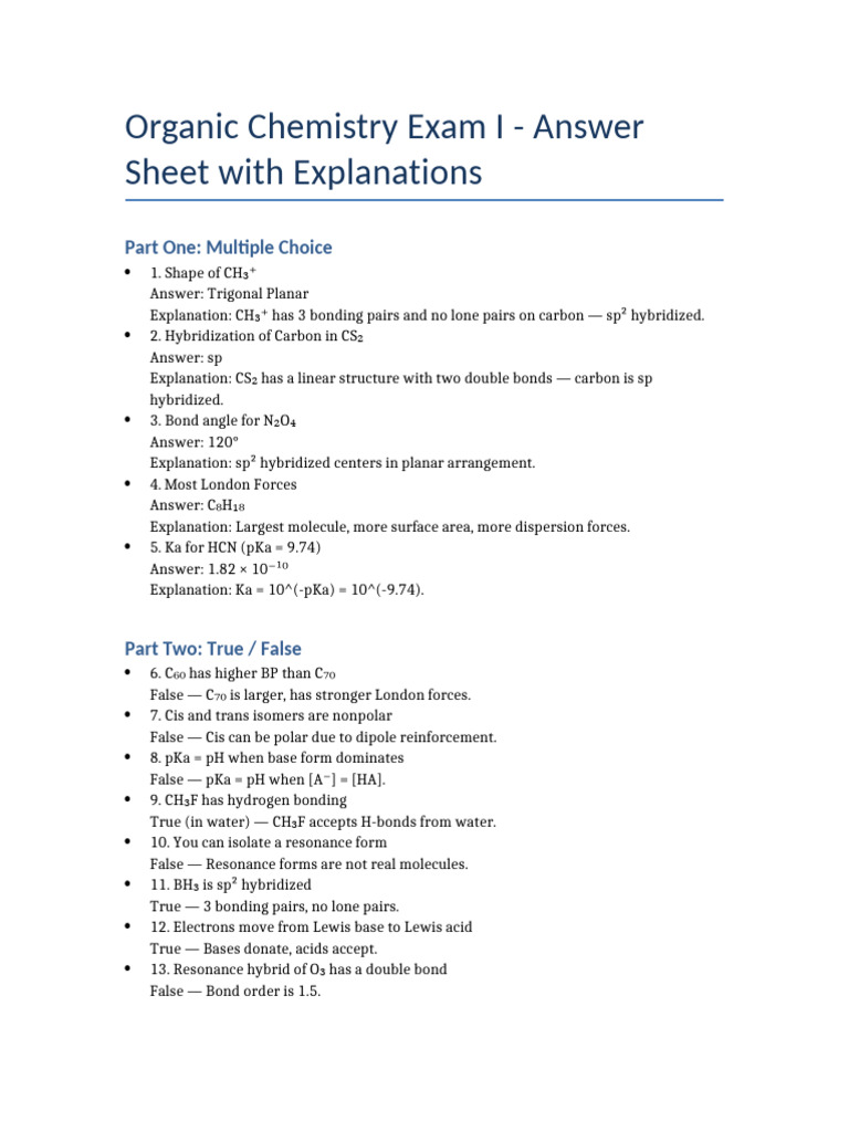 Organic Chem Exam Review | PDF | Chemical Polarity | Chemical Bond